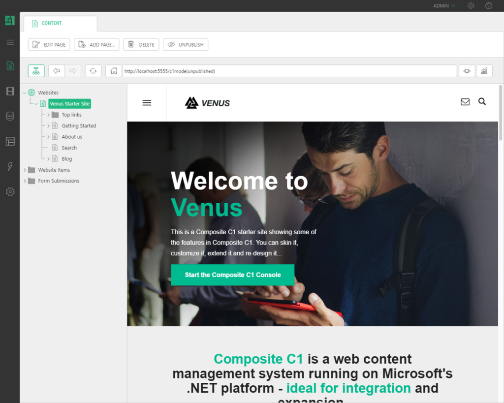 C1 CMS Demo Site » Try C1 CMS without installing it