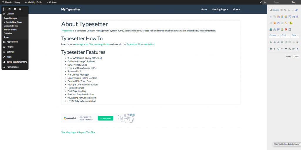 Typesetter CMS Demo Site » Try Typesetter CMS without installing it