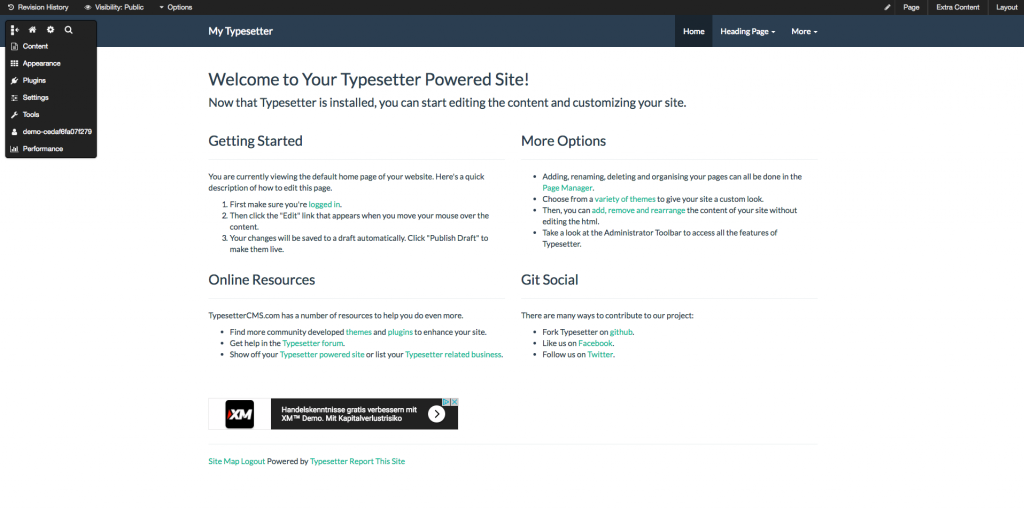 Typesetter CMS Demo Site » Try Typesetter CMS without installing it